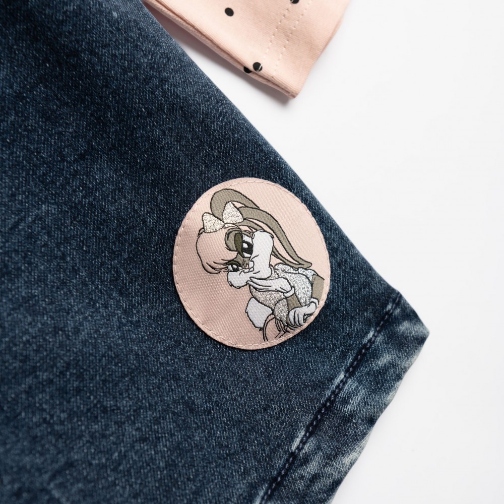 Παιδικό Σετ Φόρεμα Σαλοπέτα από Μαλακό Τζιν και Μπλούζα Πουά Κορίτσι (2 ...